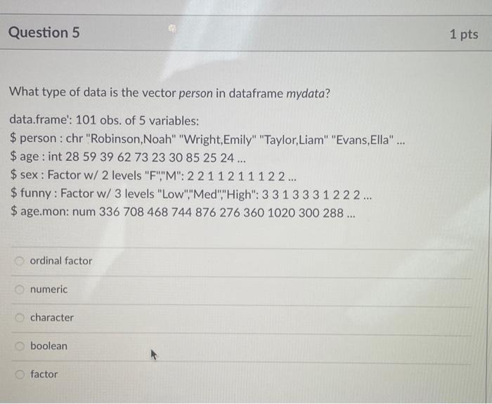 Solved What type of data is the vector person in dataframe | Chegg.com
