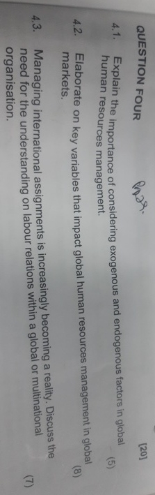 Solved QUESTION FOUR[20]4.1. ﻿Explain the importance of | Chegg.com