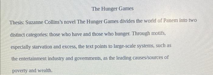 The Hunger Games Thesis: Suzanne Collins's novel The | Chegg.com