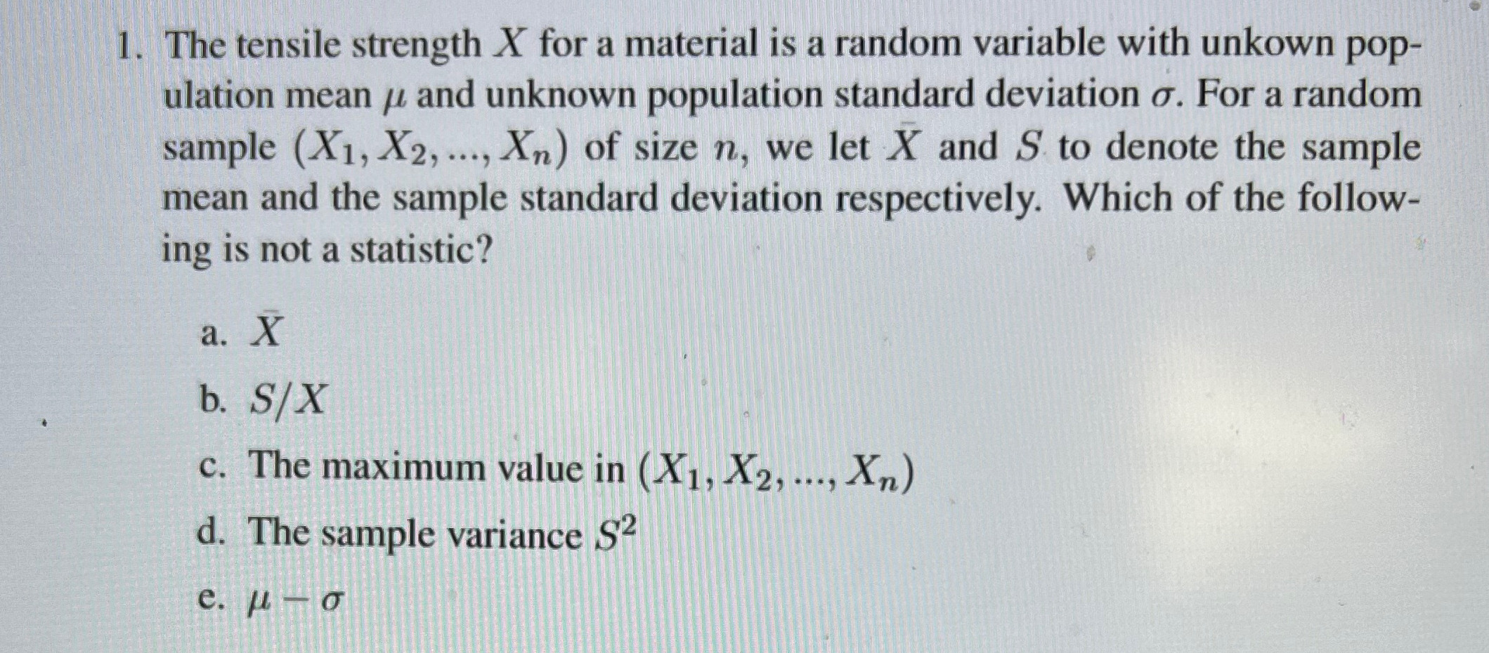 Solved The tensile strength x ﻿for a material is a random | Chegg.com