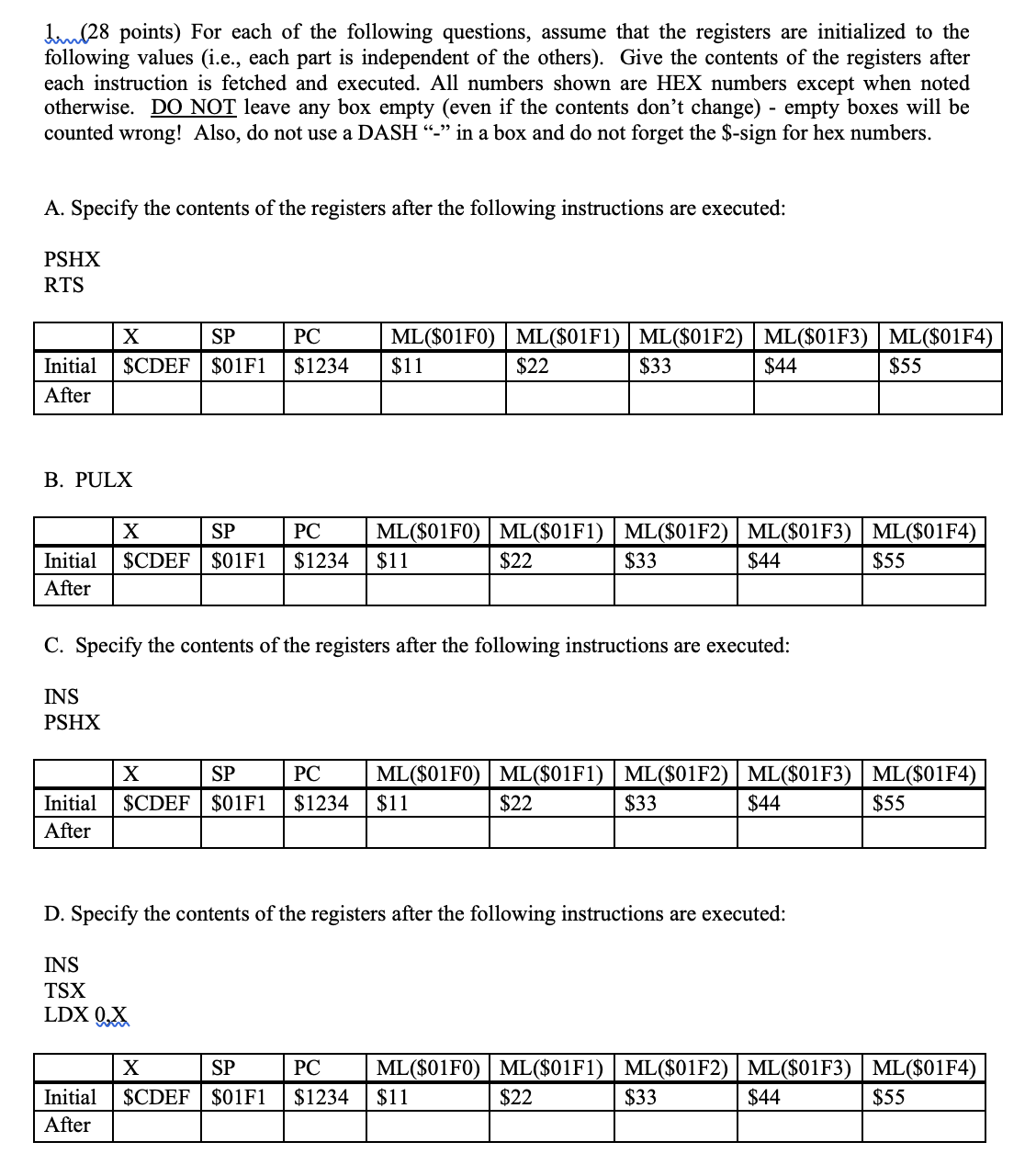 Solved 1.For each of the following questions, assume that | Chegg.com