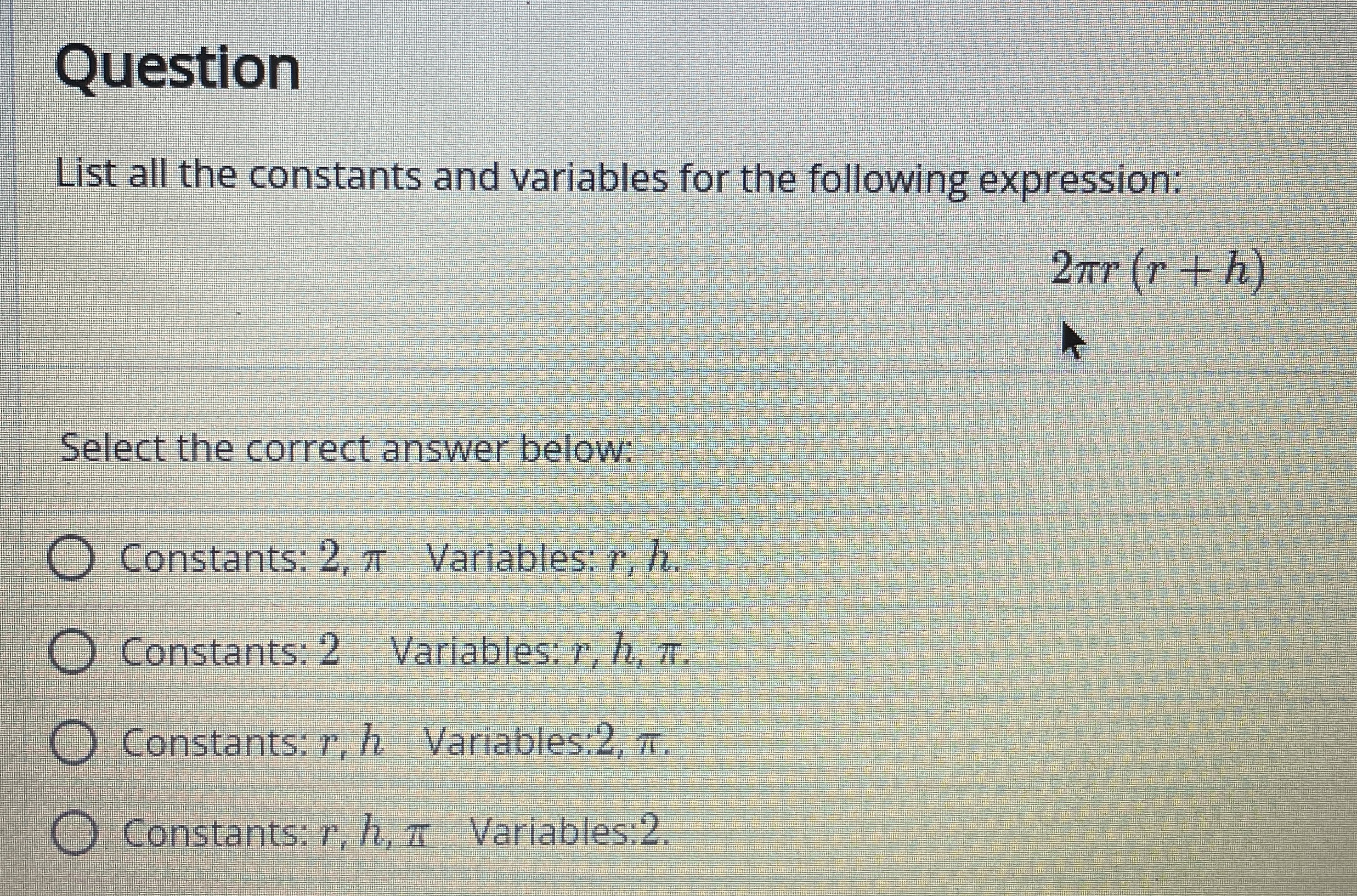 Solved QuestionList all the constants and variables for the | Chegg.com