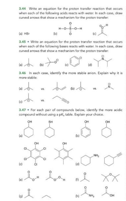 Solved 3.44 Write an equation for the proton transfer | Chegg.com