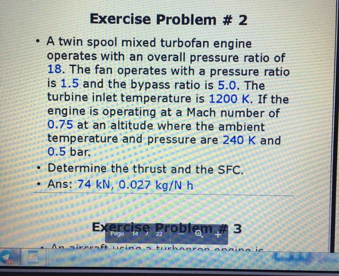 Solved Exercise Problem # 2 • A twin spool mixed turbofan | Chegg.com