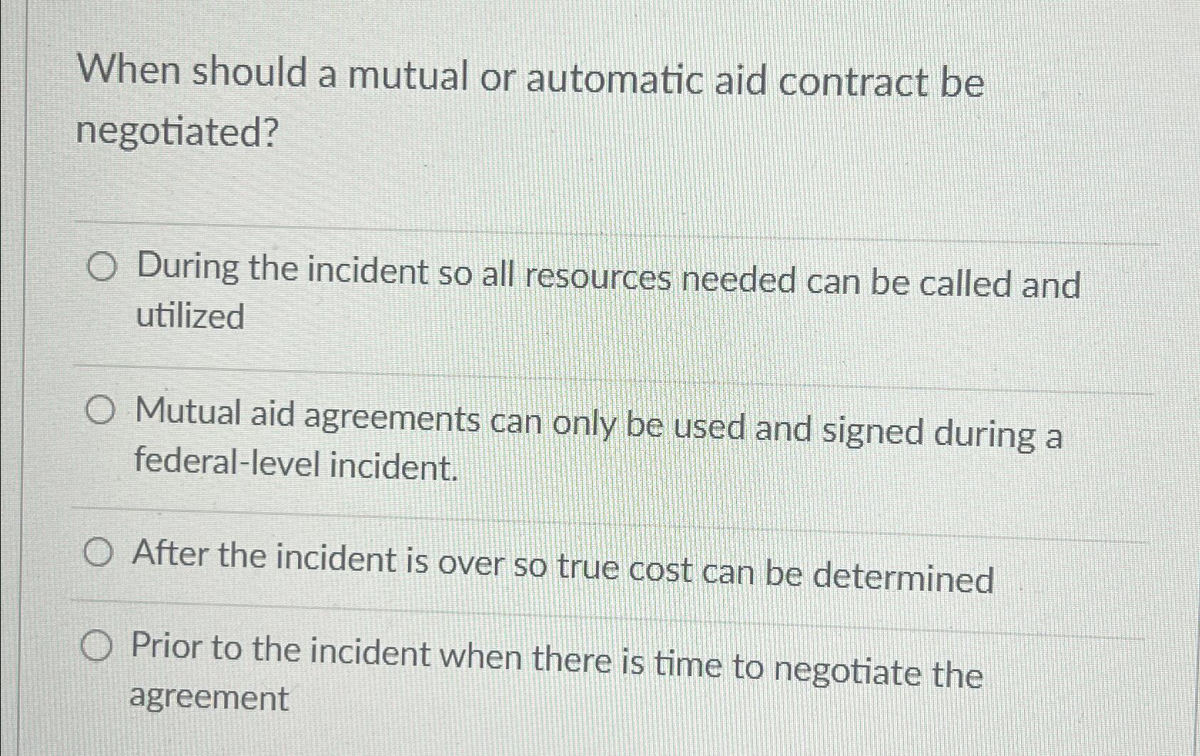 Solved When should a mutual or automatic aid contract be | Chegg.com