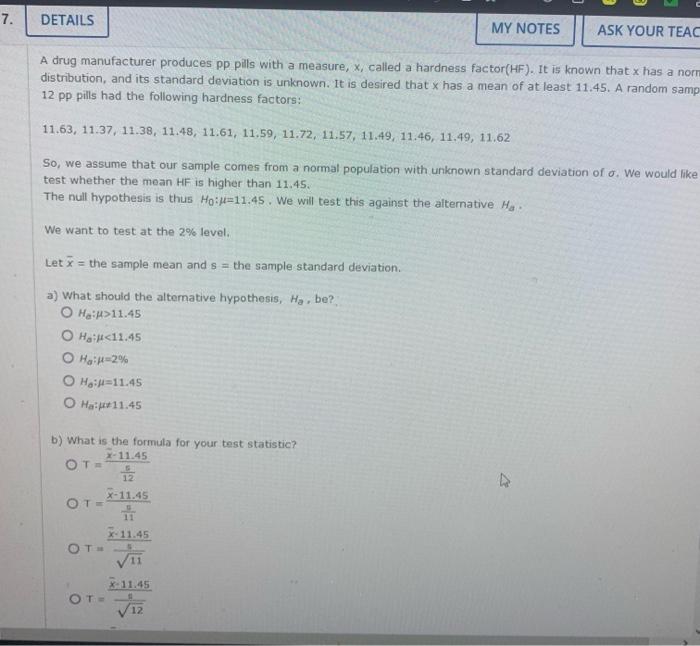 Solved A drug manufacturer produces PP pills with a measure, | Chegg.com