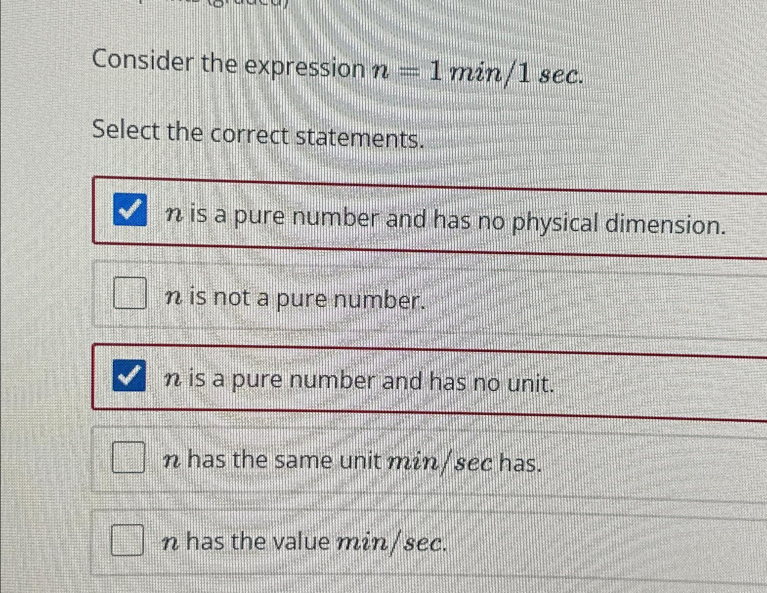 Solved Consider the expression n=1min1sec.Select the correct | Chegg.com