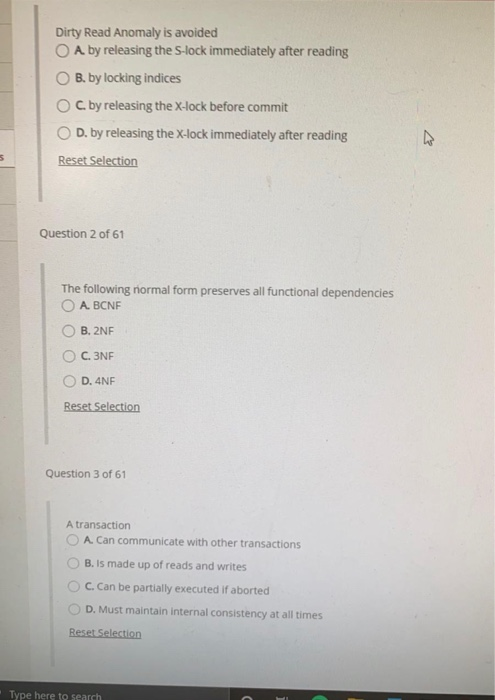 Solved Dirty Read Anomaly is avoided O A by releasing the | Chegg.com