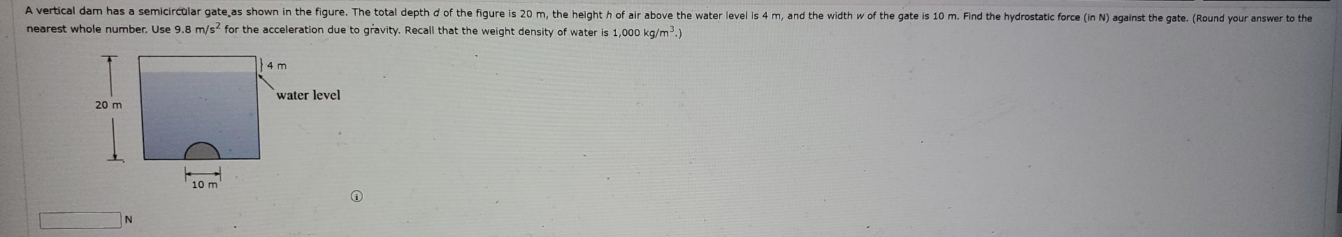 Solved A vertical dam has a semicircular gate as shown in | Chegg.com