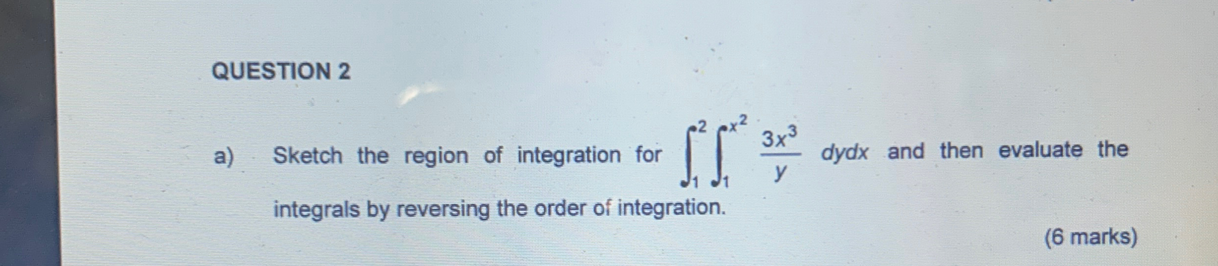 Solved QUESTION 2a) ﻿Sketch the region of integration for | Chegg.com