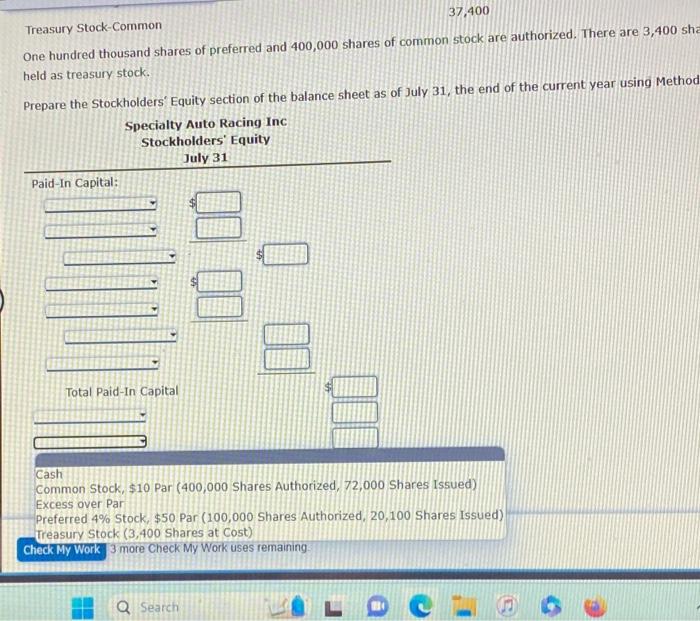 Solved Stockholders' Equity Section of Balance Sheet | Chegg.com