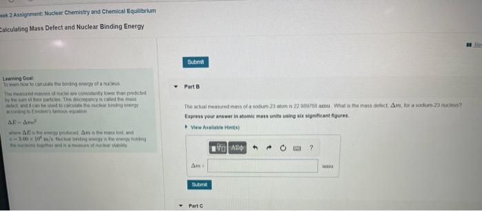 Solved ± Calculating Mass Defect and Nuclear Binding Einergy | Chegg.com