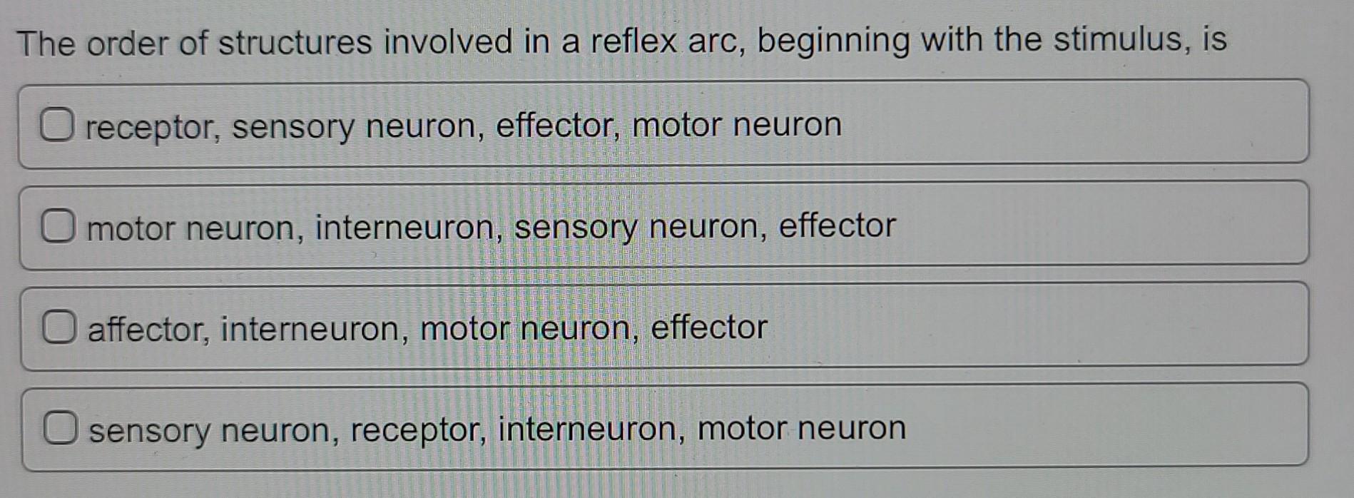 Solved The order of structures involved in a reflex arc, | Chegg.com