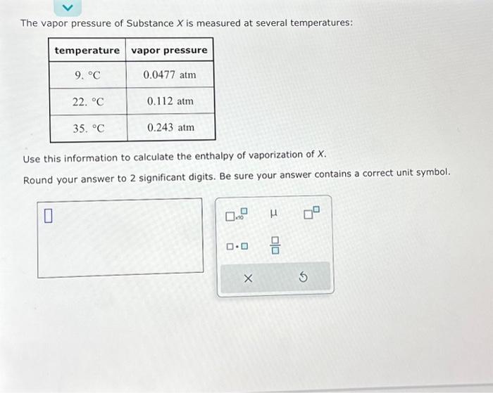 Solved The vapor pressure of Substance X is measured at | Chegg.com