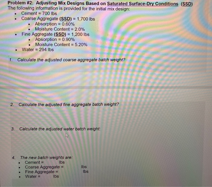 Solved Problem #2: Adjusting Mix Designs Based on Saturated | Chegg.com