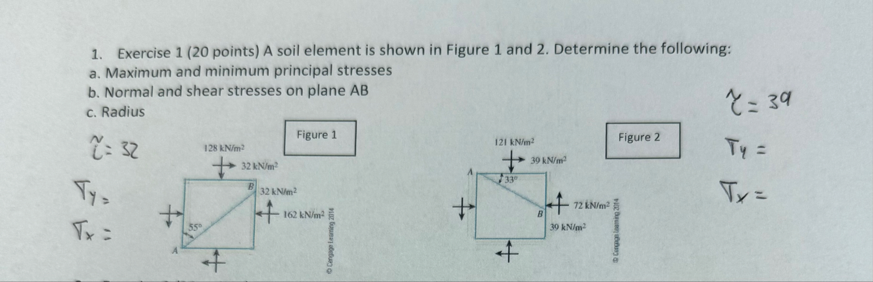 Solved Exercise 1 ( 20 ﻿points) ﻿A soil element is shown in | Chegg.com