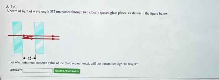 Solved 3. [1pt] A beam of light of wavelength 537 nm passes | Chegg.com