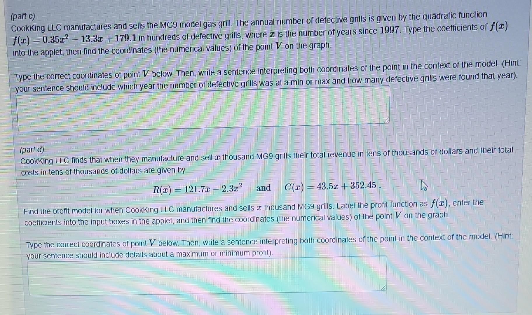 Solved The above applet displays the graph of f(x)=ax2+bx+c | Chegg.com
