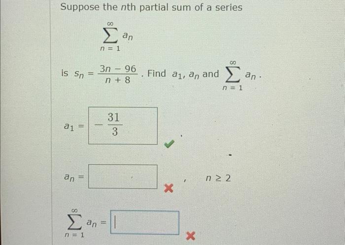 Solved Suppose the nth partial sum of a series ∑n=1∞an is | Chegg.com