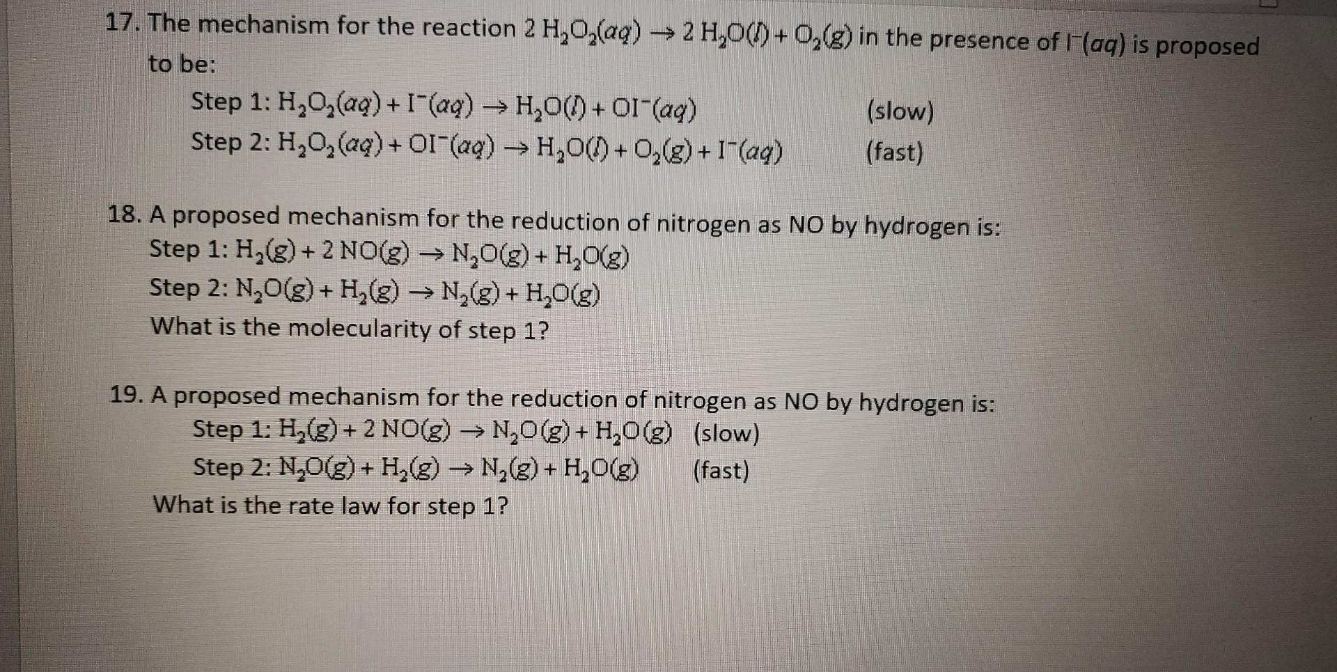 Solved 17. The mechanism for the reaction | Chegg.com