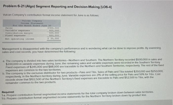 Solved Problem 6-21 (Algo) Segment Reporting and | Chegg.com