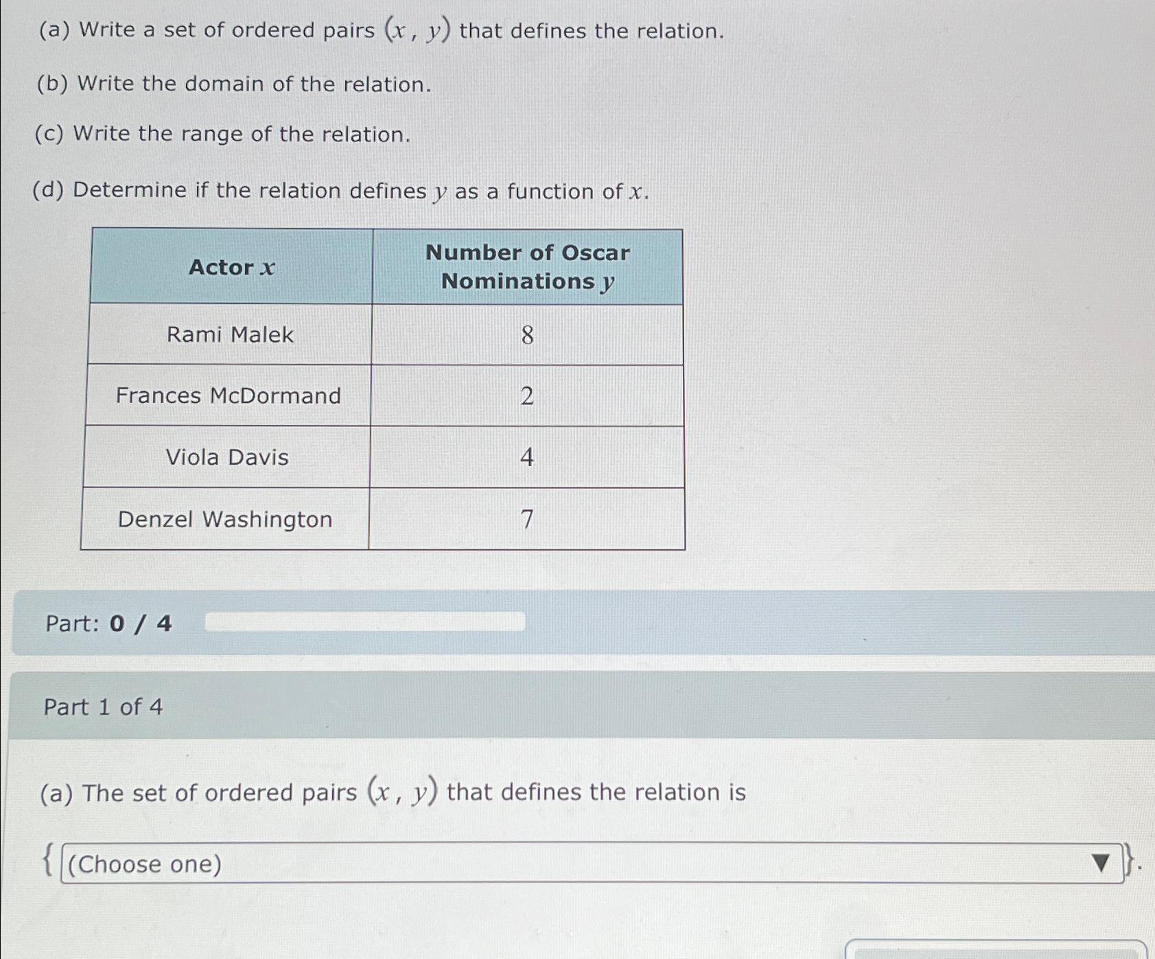 Solved A ﻿write A Set Of Ordered Pairs X Y ﻿that Defines