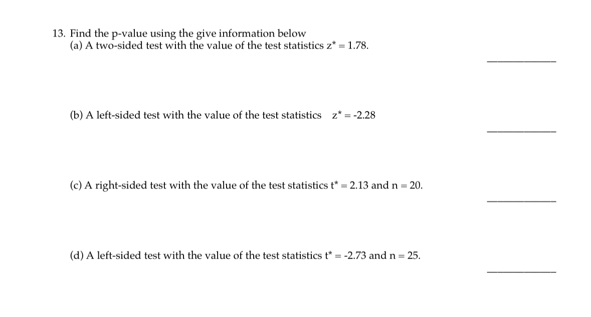 Find the p-value using the give information below(a) | Chegg.com