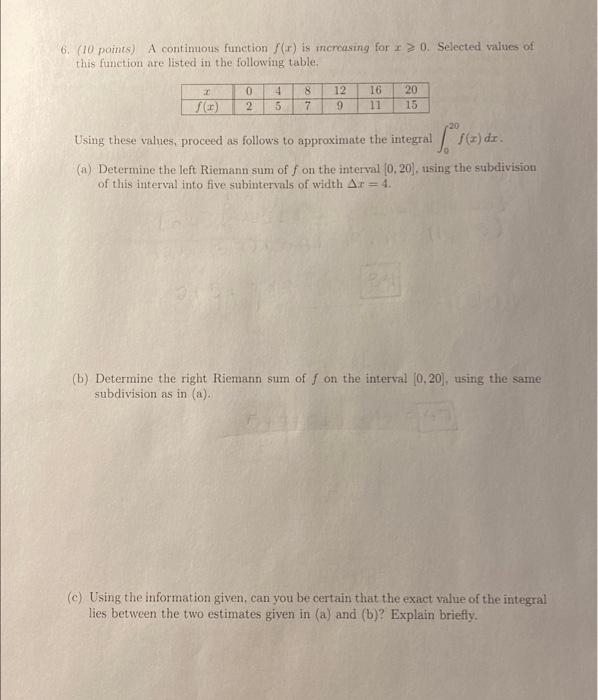 Solved 6. (10 points) A continuous function f(x) is | Chegg.com