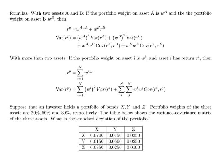 Solved formulas. With two assets A and B : If the portfolio | Chegg.com