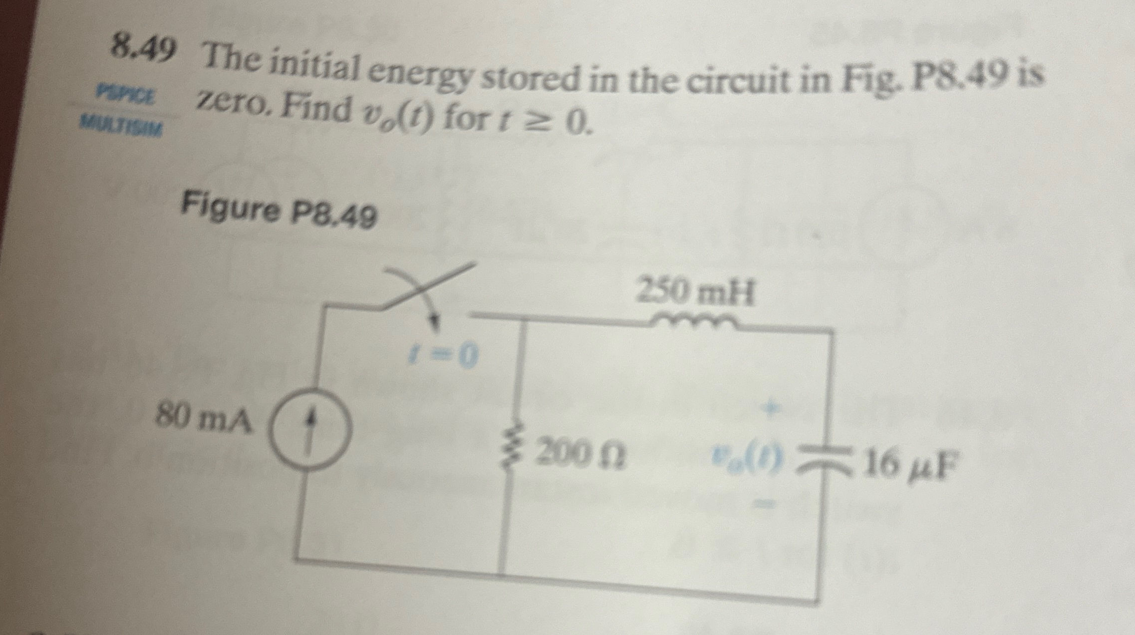 Solved 8.49 ﻿The initial energy stored in the circuit in | Chegg.com