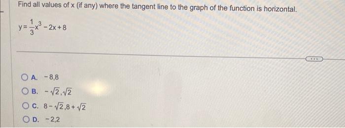 Solved Find all values of x (if any) where the tangent line | Chegg.com