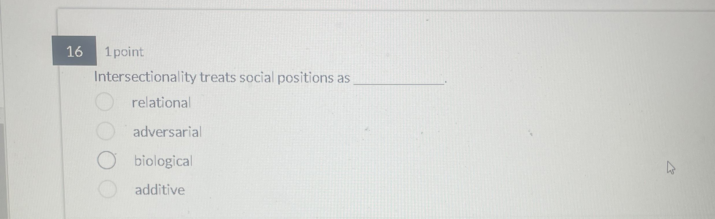 Solved 161 ﻿pointIntersectionality treats social positions | Chegg.com