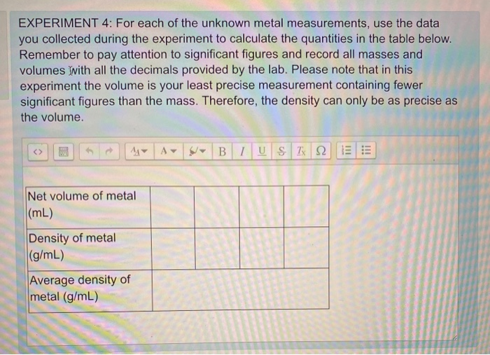Solved EXPERIMENT 4: For each of the unknown metal | Chegg.com