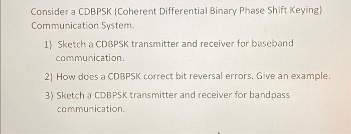 Consider a CDBPSK (Coherent Differential Binary Phase | Chegg.com