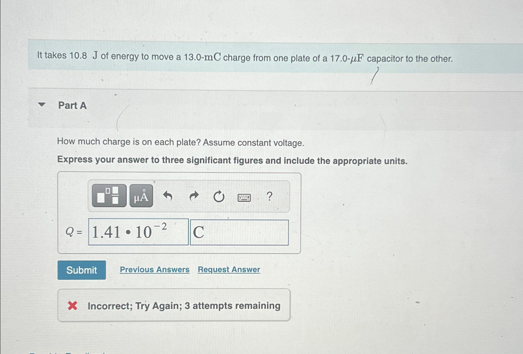 Solved It takes 10.8J ﻿of energy to move a 13.0-mC ﻿charge | Chegg.com