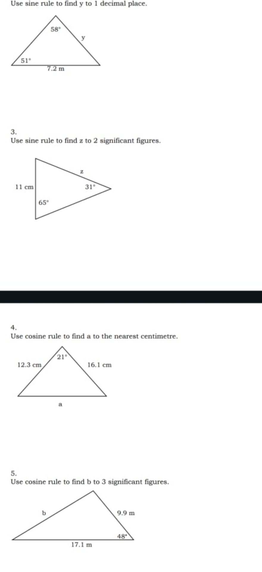 Solved Use sine rule to find y ﻿to 1 ﻿decimal place.3.Use | Chegg.com