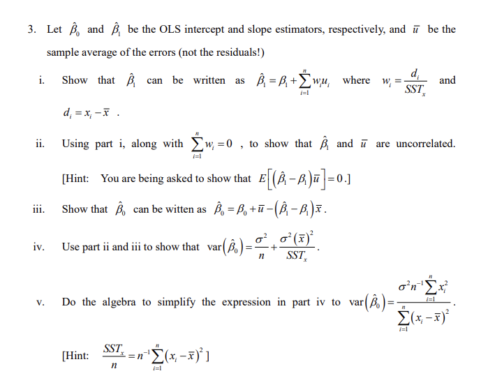 Solved Let hat(β)0 ﻿and hat(β)1 ﻿be the OLS intercept and | Chegg.com