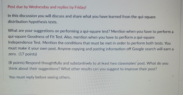 Solved Post due by Wednesday and replies by Friday! In this | Chegg.com