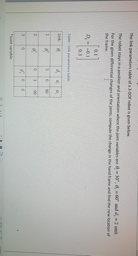 The link parameters table of a 3-DOF robot is given | Chegg.com