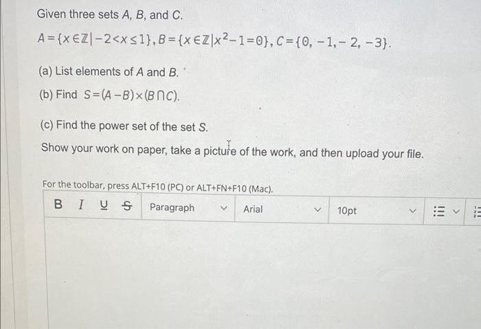 Solved Given three sets A, B, and C. A = {x+Z|-2 - | Chegg.com