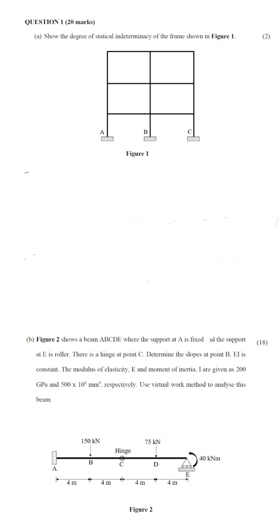 Solved QUESTION 1 (20 marks) (a) Show the degree of statical | Chegg.com