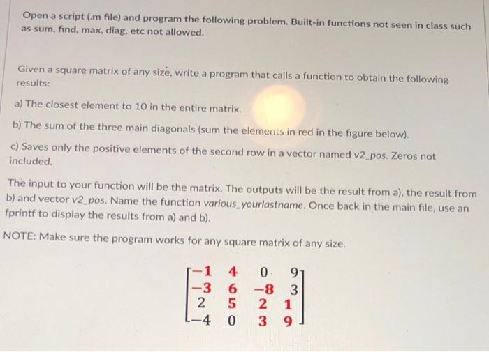 Solved Open a script (.m file) and program the following | Chegg.com
