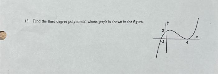 Solved 13. Find the third degree polynomial whose graph is | Chegg.com