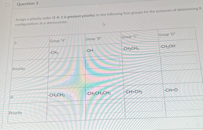 Solved Question 3 Assign a priority order (1-4;1 is greatest | Chegg.com