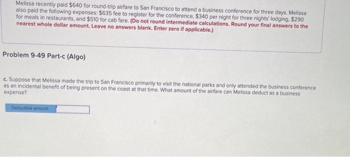 Solved Melissa recently paid $640 for round-trip airfare to | Chegg.com