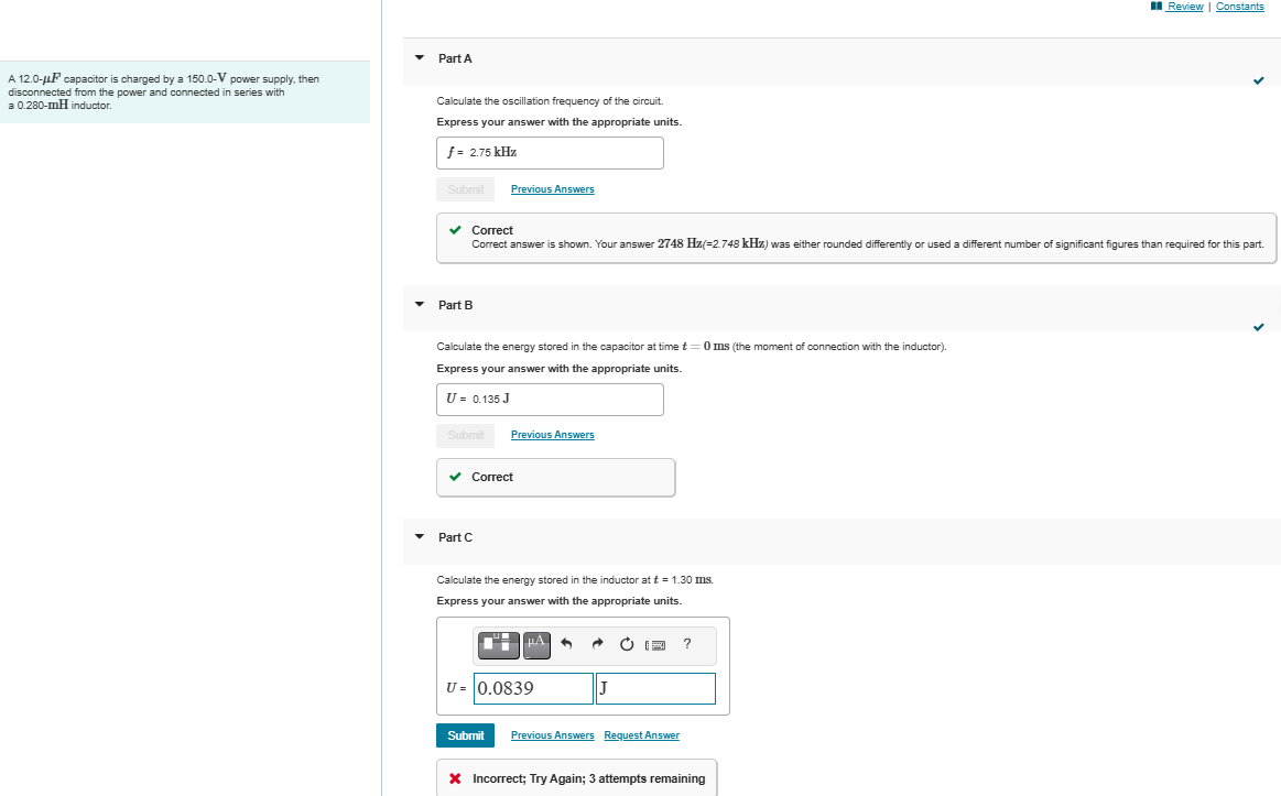 Solved Part AA 12.0-μF ﻿capacitor is ﻿charged by a 150.0-V | Chegg.com