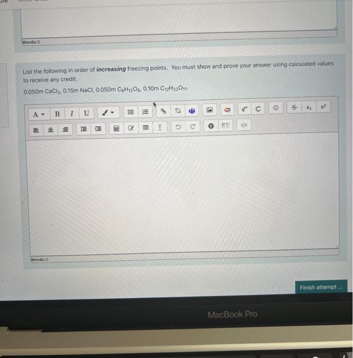 Solved List the following in order of increasing freezing | Chegg.com
