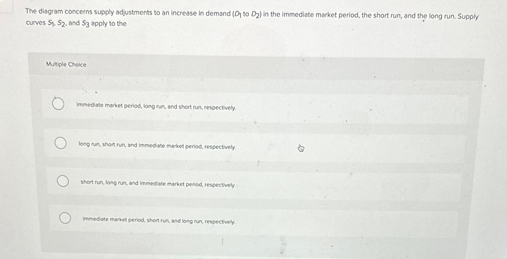 Solved The diagram concerns supply adjustments to an | Chegg.com
