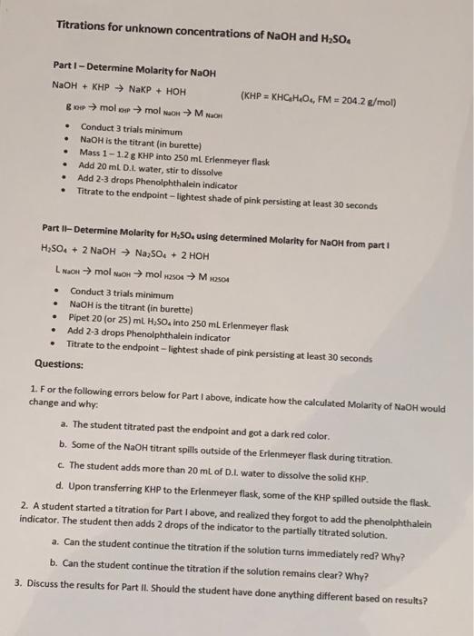 Solved Titrations for unknown concentrations of NaOH and | Chegg.com