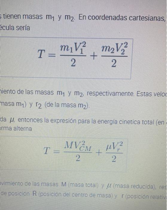 Solved Consider a molecule biatomic with mass m1 and m2. | Chegg.com